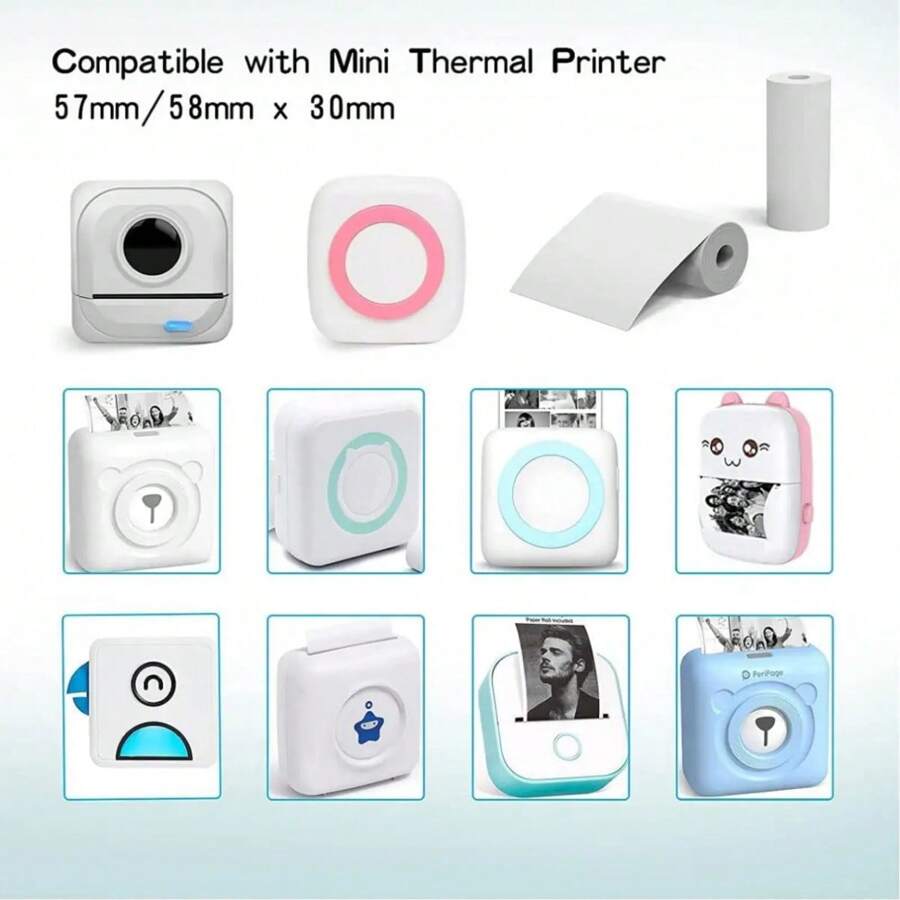 9Rolls 2.2in Black On White Thermal Printer Paper Rolls For Mini Pocket ...