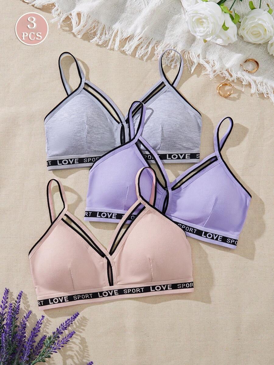 3PCS Letters With Ladies' Comfortable Wireless Sports Bra Underwear ...