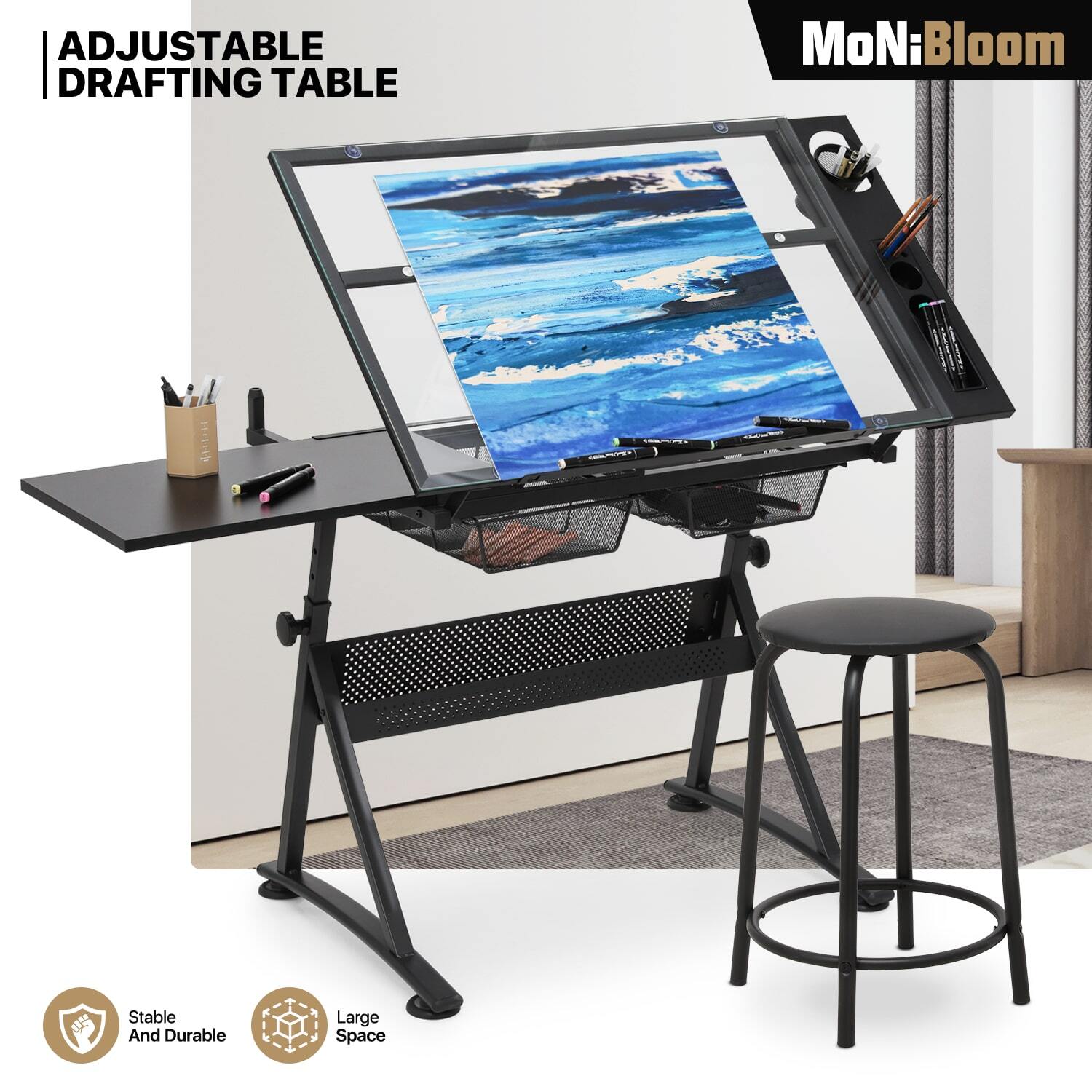 MoNiBloom Craft And Drawing Station, Transparent Tempered Glass Top ...