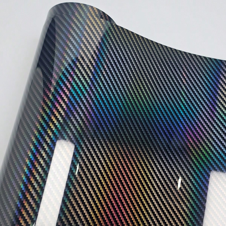 High Gloss Black Laser Rainbow Carbon Fiber Stickers On Car Vinyl Wrap ...