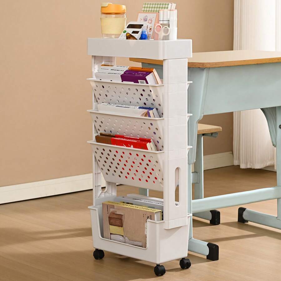 5-Tier Rolling Utility Cart Mobile Bookshelf Cart With Wheels, Movable ...