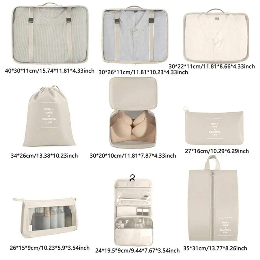 9 Piece Set Travel Storage Bags Clothes Underwear Cosmetic Shoe Luggage ...