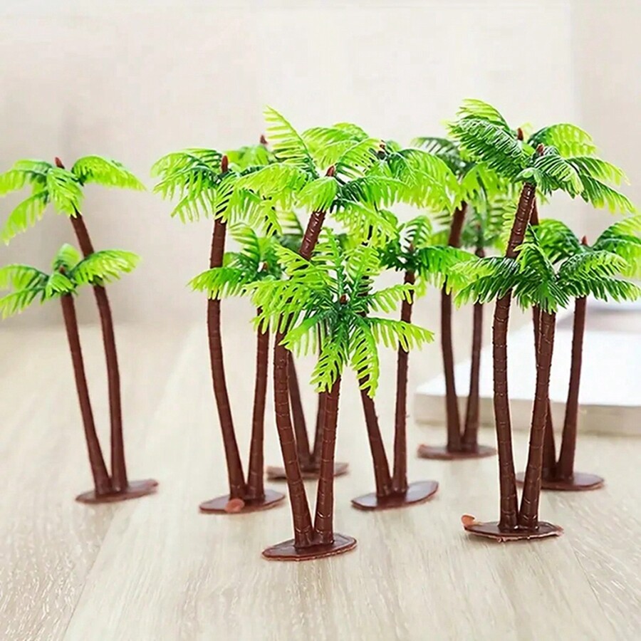 10pcs Mini Coconut Tree Decoration - Artificial Plastic Palm Tree For ...