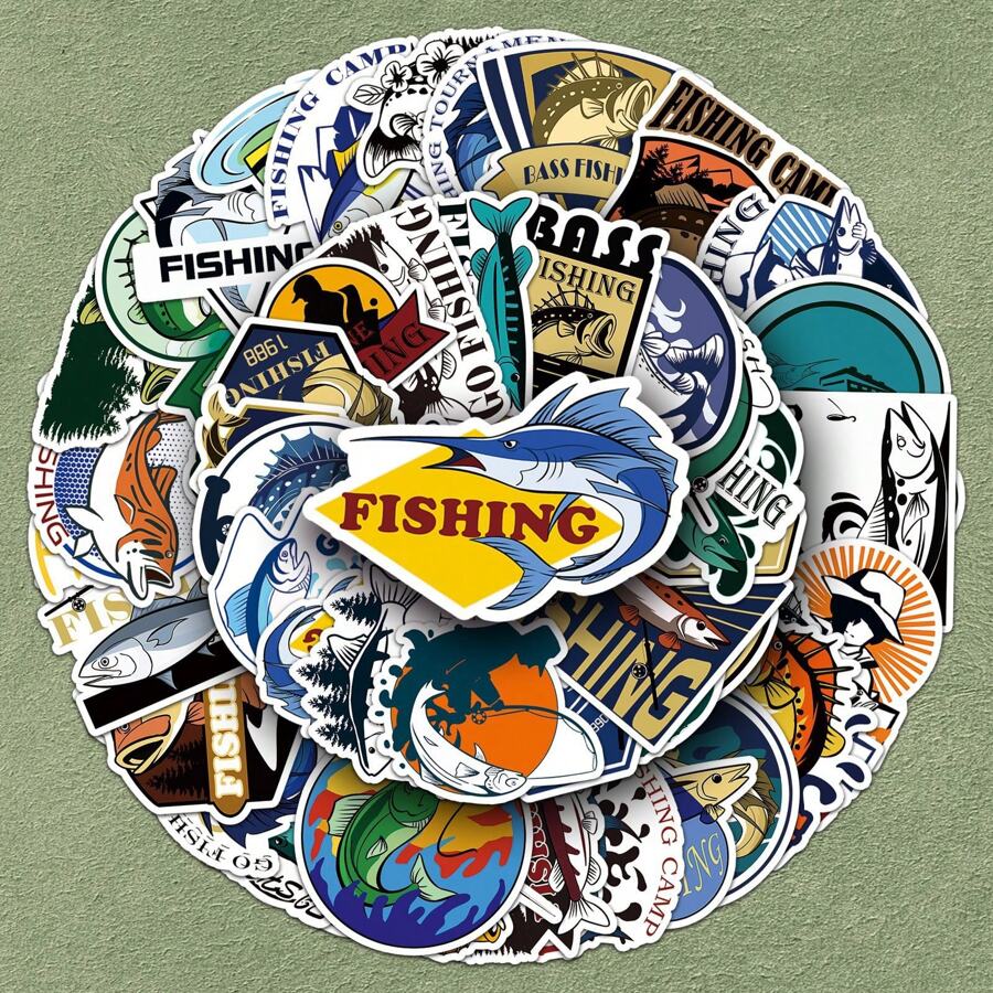 50pcs Go Fishing Style Cartoon Sticker Decals Graffiti Vinyl Self ...