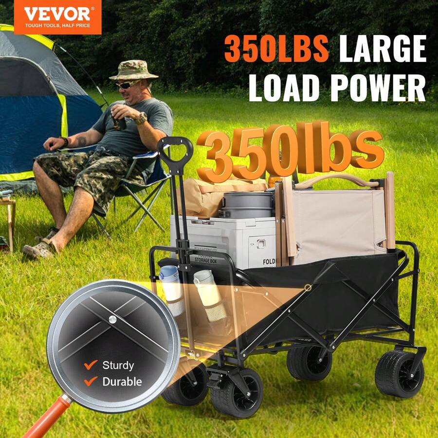 VEVOR Collapsible Folding Wagon, 3 Cu.Ft Beach Wagon Cart With All ...