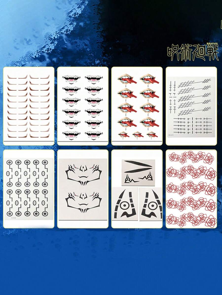 -Sukuna Face Super Cool Cos Tattoo Sticker And Inumaki Toge Mouth Cos ...