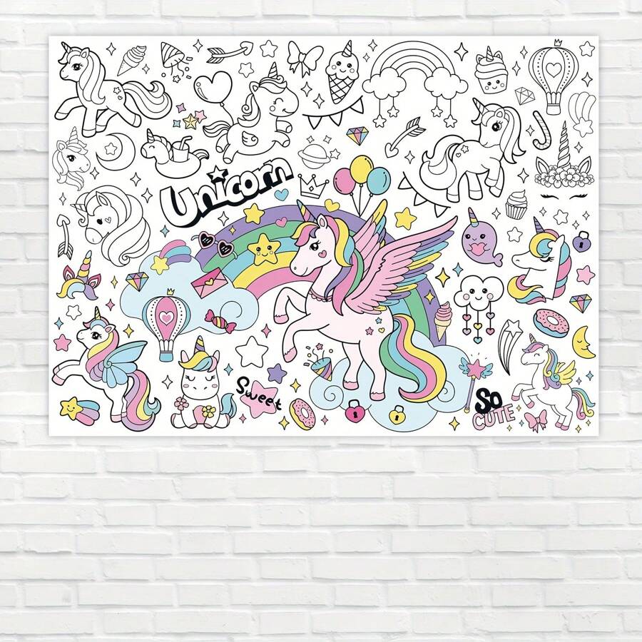 1pc Pink Rainbow Unicorn Painting Poster, Colorful Poster For Coloring ...