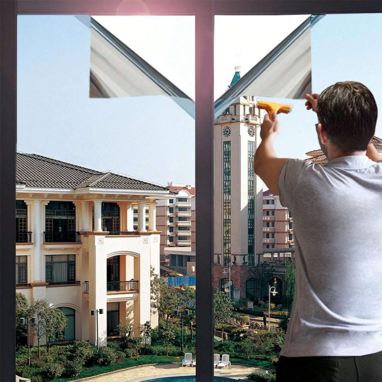 1pc Home Use One-Way Perforated Self-Adhesive Glass Sunscreen & Heat ...