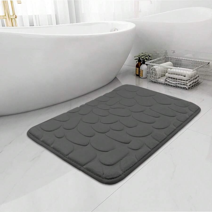 1PC Thickened Foam Sponge Bath Rug, Cobblestone Embossed Bath Rug ...