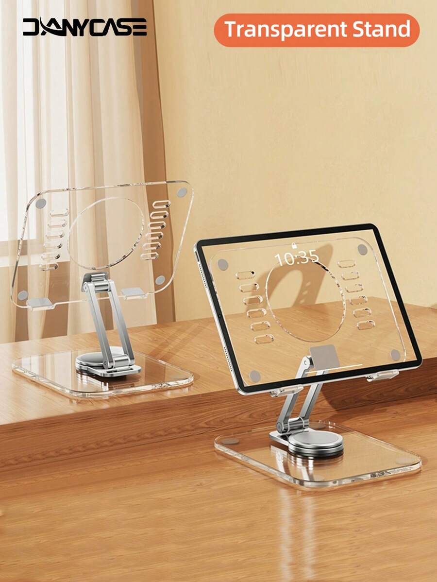 360° Rotating Acrylic Tablet Stand Adjustable Desk Stand Foldable Clear ...