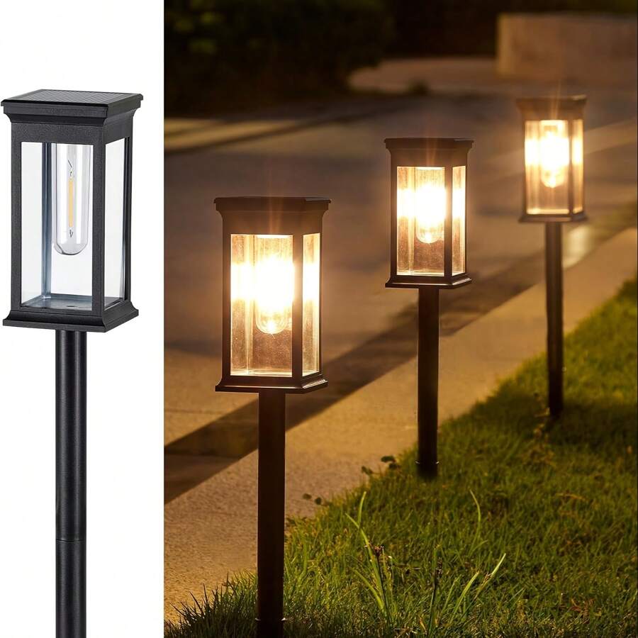 1pc Solar Pathway Lights Outdoor, Warm LED Automatic On/Off, Plastic ...