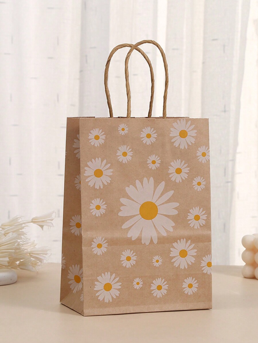8pcs Daisy Print Gift Bags, Party Favor Packaging, Kraft Paper Shopping ...