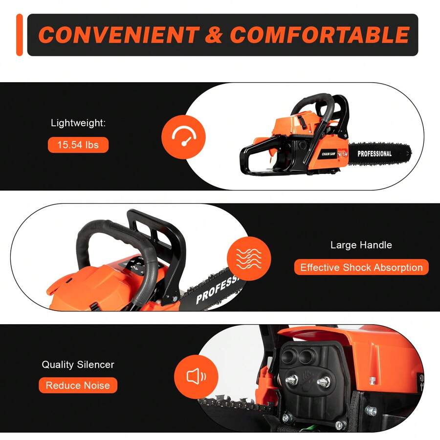 58CC 2-Stroke 20"Chainsaw, Portable Gas Powered Chain Saws, Handed ...