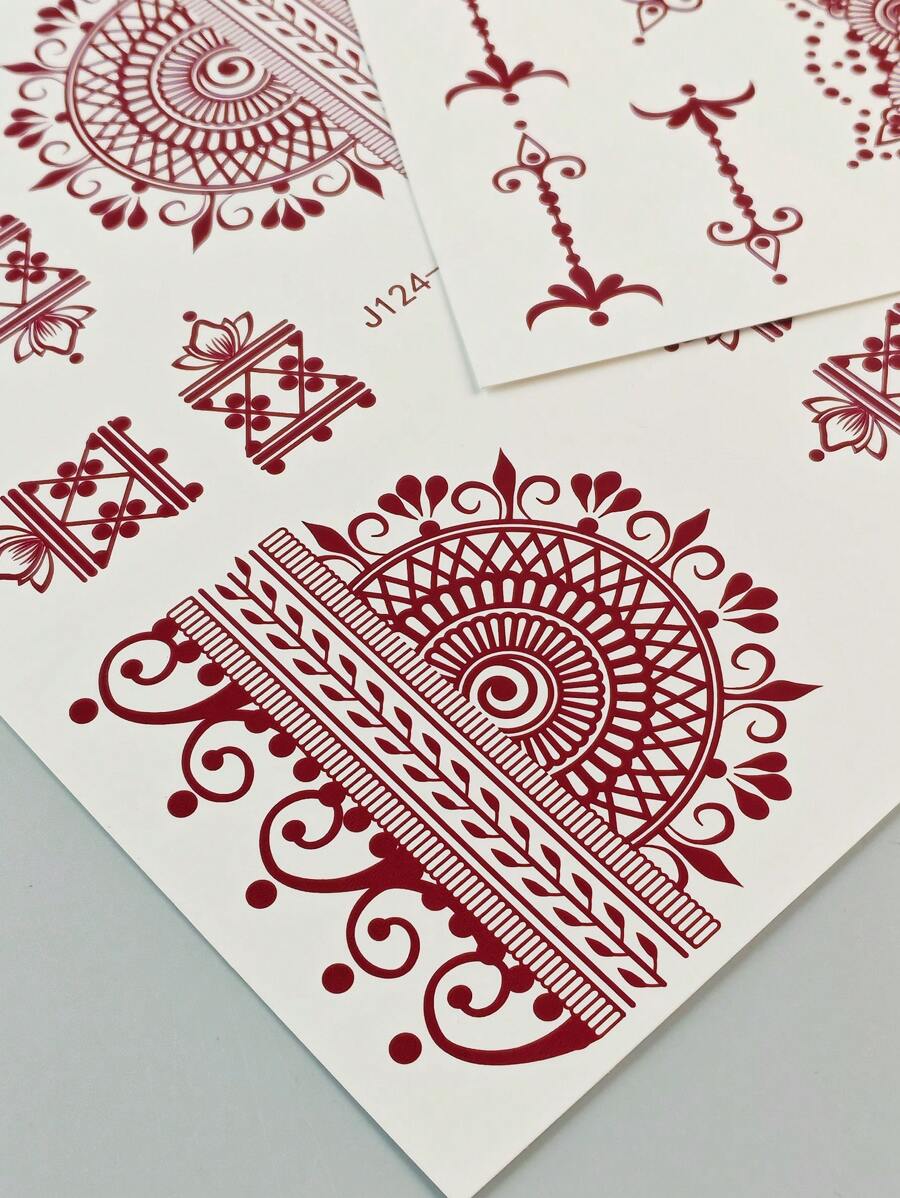 2 Sheet Hand Flower Henna Tattoo Sticker Brown Waterproof Hand Tattoo ...