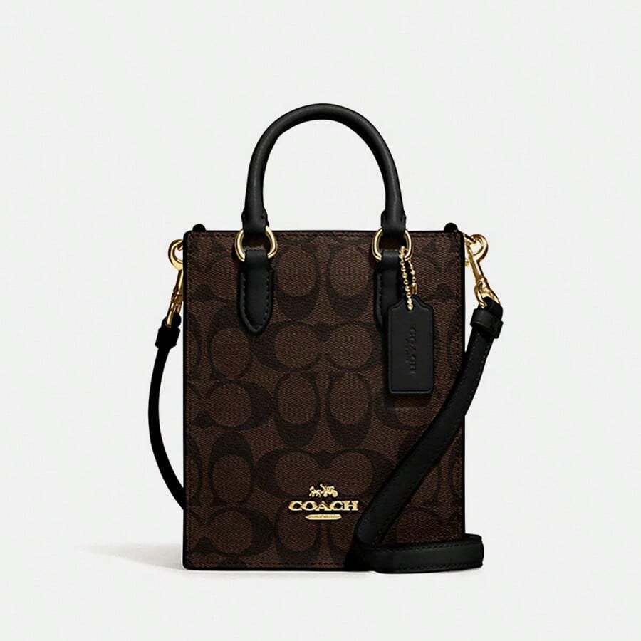 COACH Women's Mini Tote Shoulder Bag, Brown Color-Blocked, CJ494 IMAA8 ...