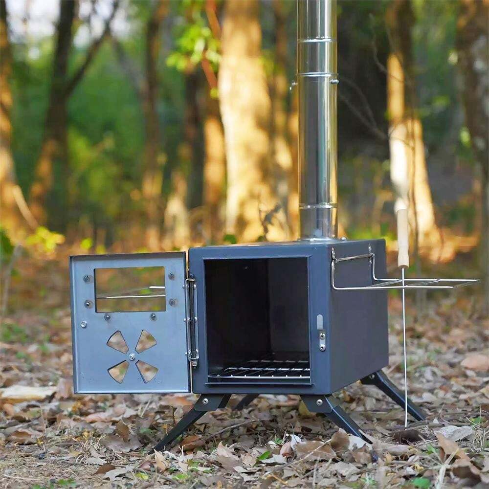 Outdoor Camping Portable Iron Alloy Folding Firewood Stove, With Grill ...