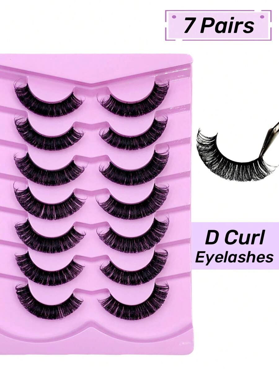 7 Pairs D Curl Volume Faux Mink Eyelashes Thick Natural Dramatic Soft ...