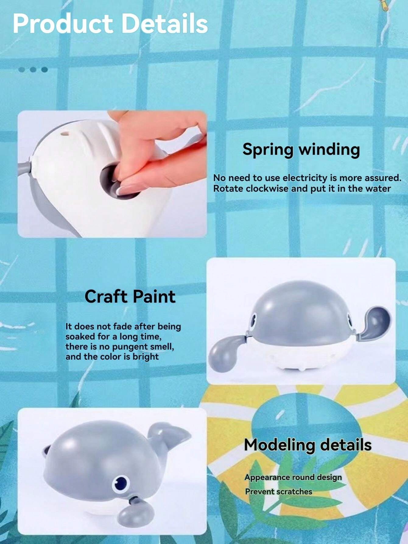 Baby Bath Toy Set, Clockwork Clownfish, Whale, Penguin, Frog, Crab Cute ...