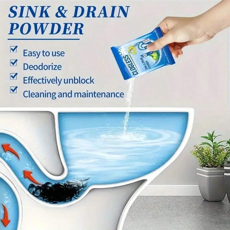 10 Packs Drain Cleaner Powder - Kitchen And Bathroom Drain Unblocker ...