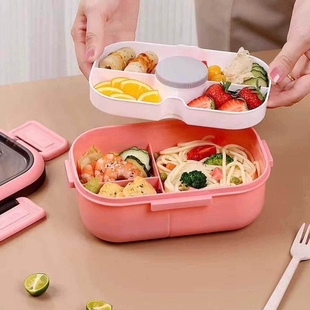 1pc Stylish Compartment Lunch Box With Handle. Large Capacity Lunch Box ...