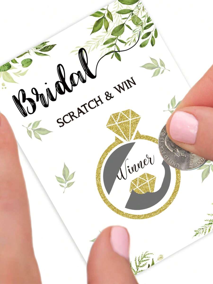 Bridal Shower Scratch-Off Game Cards, Neutral Greenery Bridal Raffle ...