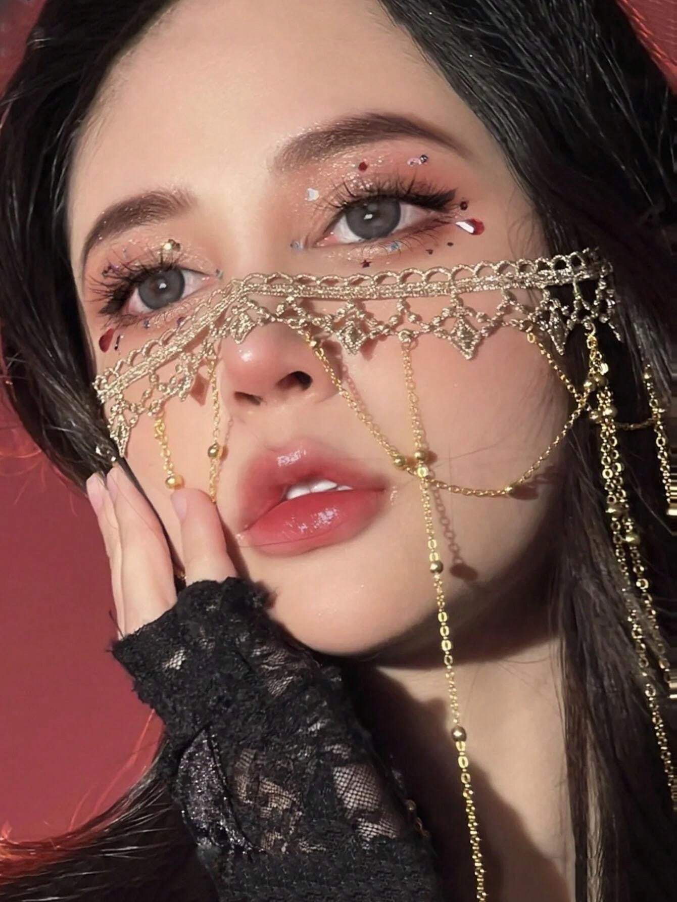 1ชิ้น สไตล์โบฮีเมียนพู่ Veil Face Mask,Elegant Western Dance Lady ...