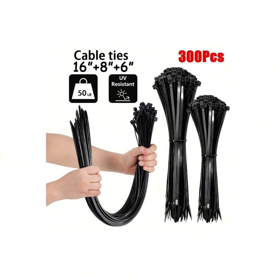 300 Nylon Self-Locking Cable Ties With 3 Sizes, 16/8/6 Inches Metal ...