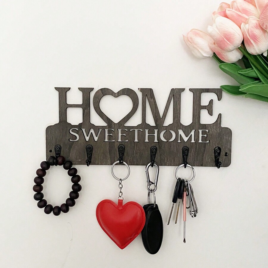 1pc Wooden Wall Mounted Key Holder, Grey Key Hook For Wall Decoration In Office, Hallway ...