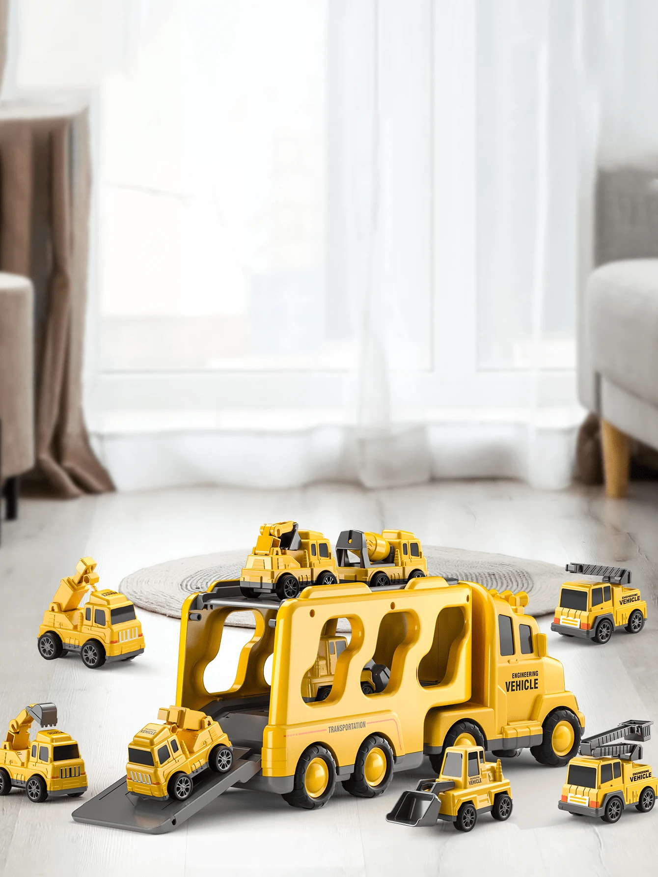 TEMI Construction Truck Toys Cars For Toddlers 3-5 - 7-In-1 Friction ...