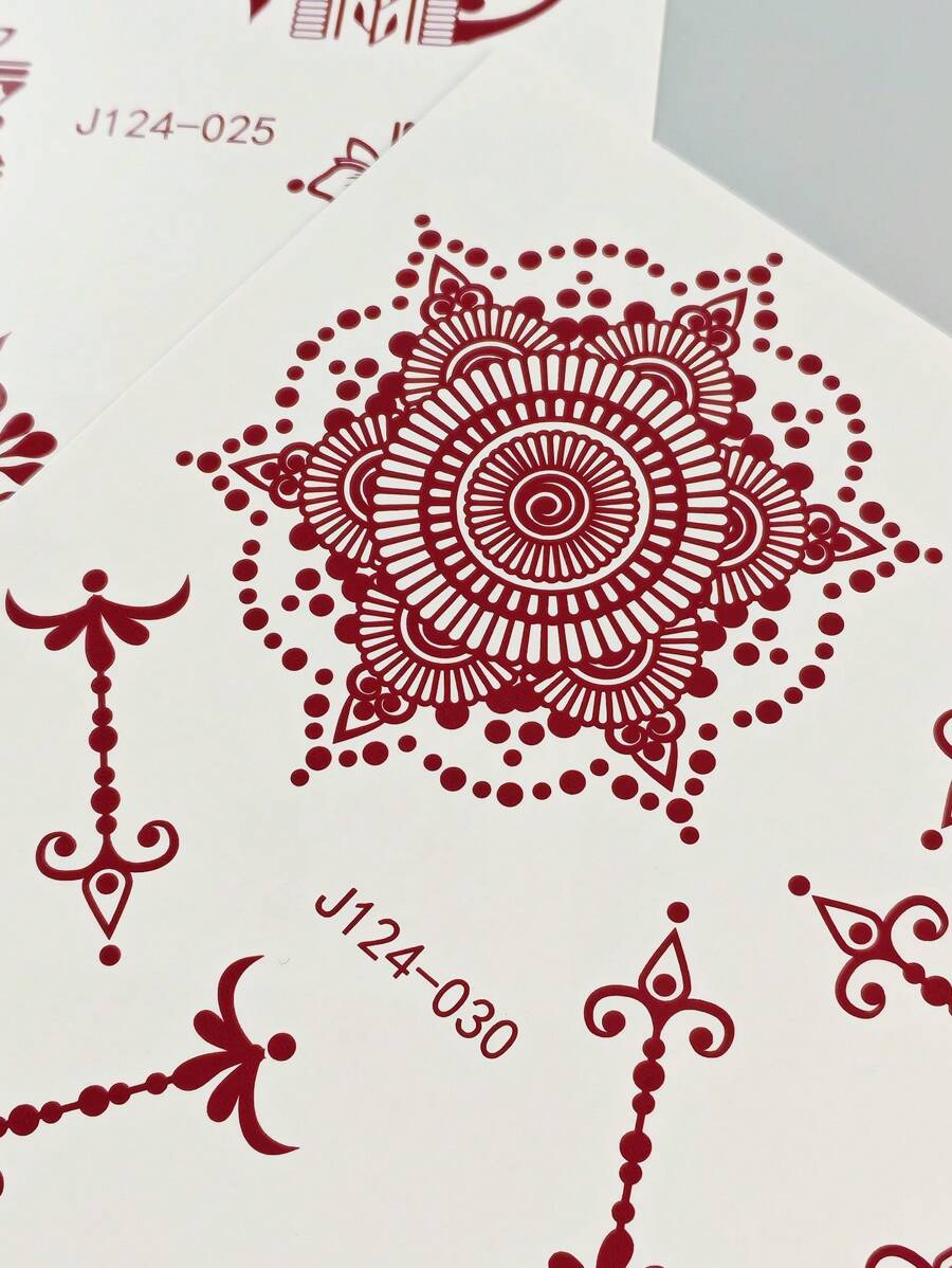 2 Sheet Hand Flower Henna Tattoo Sticker Brown Waterproof Hand Tattoo ...