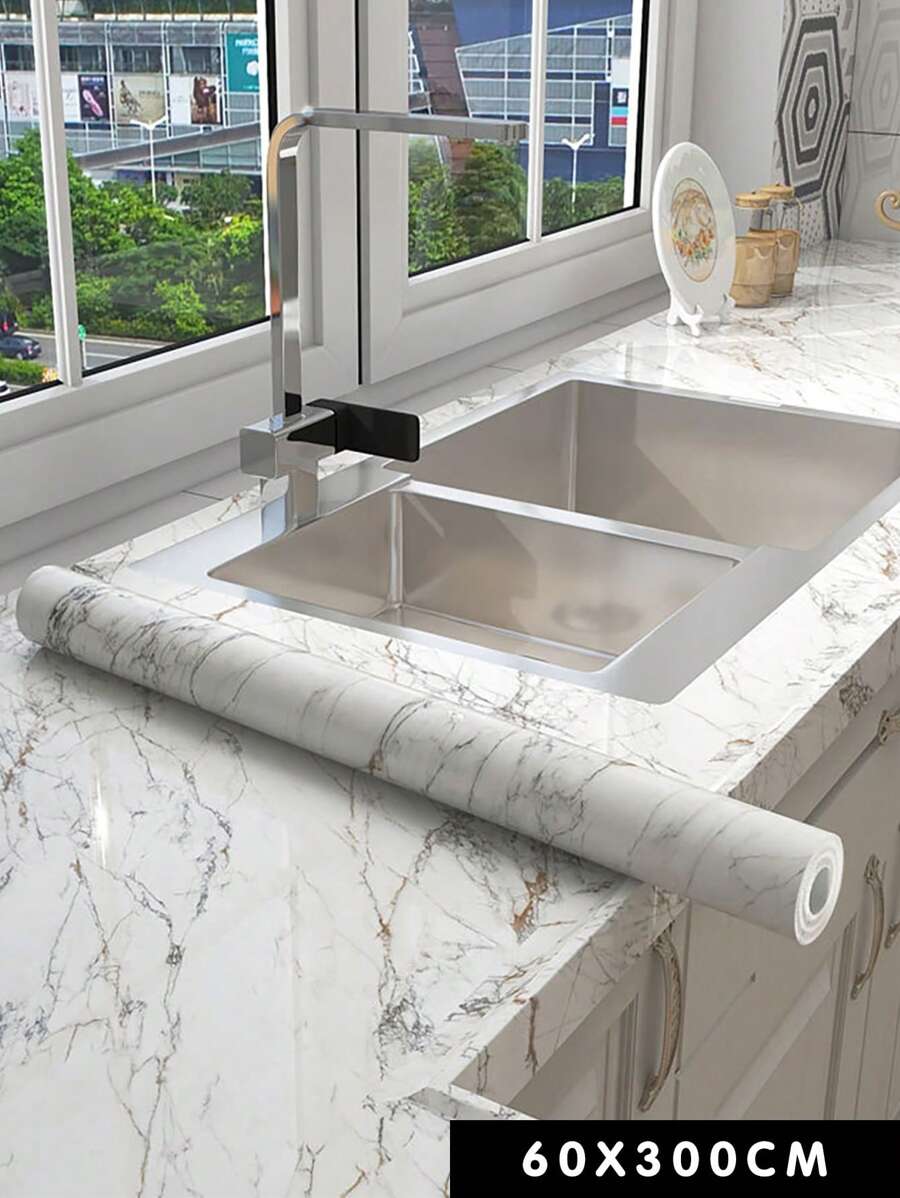 Marble Contact Paper Is Suitable For Countertops, White Gray Artificial ...