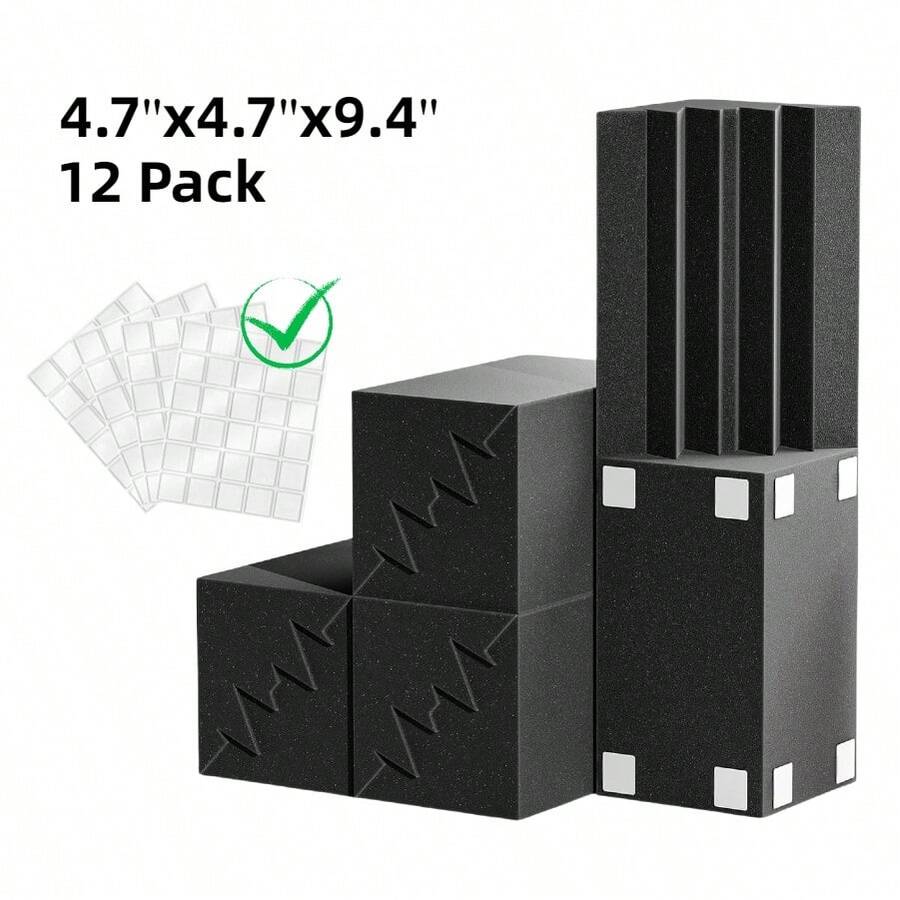 New 12pcs 4.7*4.7*9.4 Inches Black Soundproofing Foam Panels, Acoustic ...