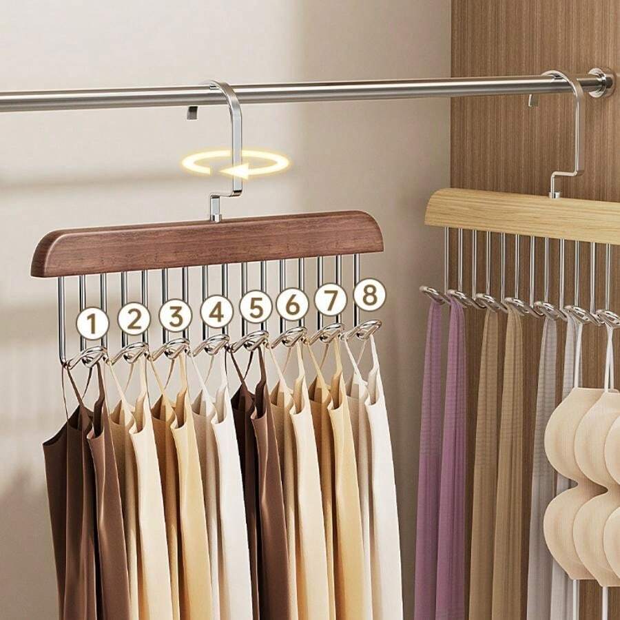 Wooden Multi-Functional Rotating Wave Hanger With 8 Hooks For Home Use ...