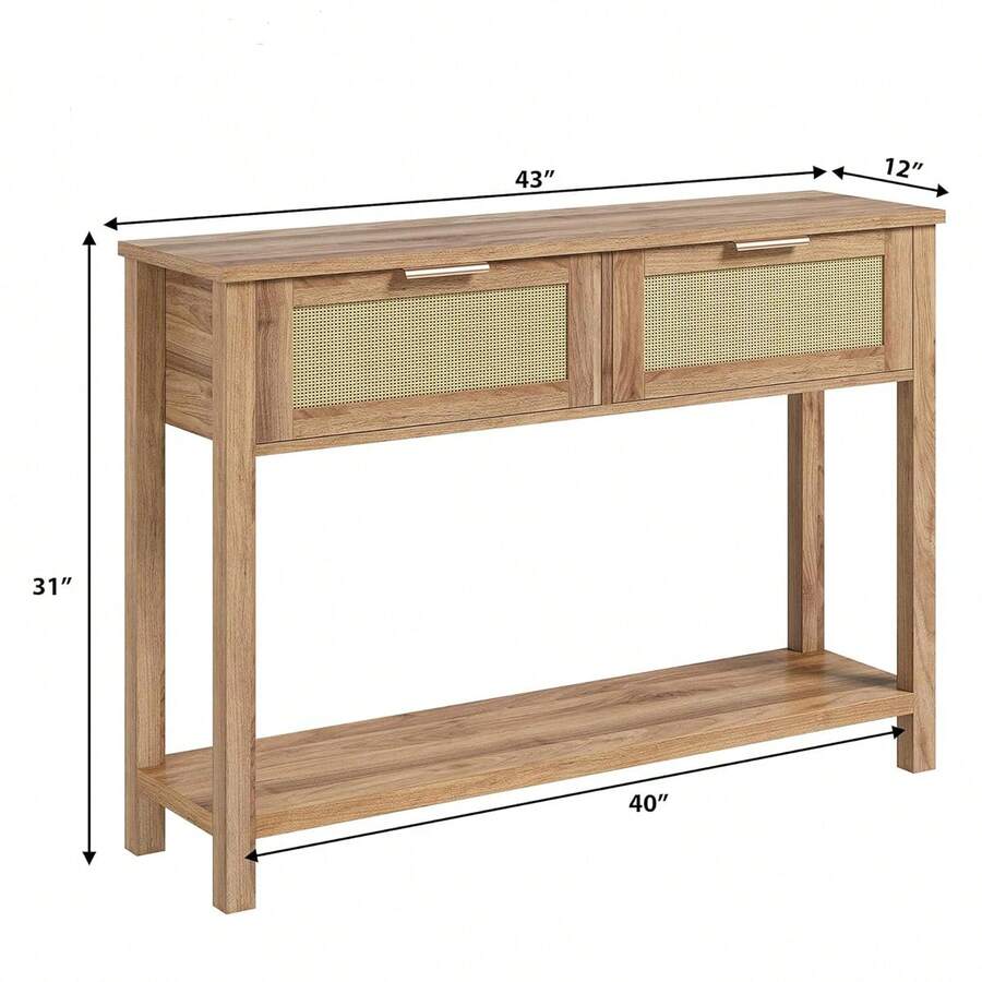 Entryway Console Table With Rattan Drawers - Wood Sofa Table For Living ...