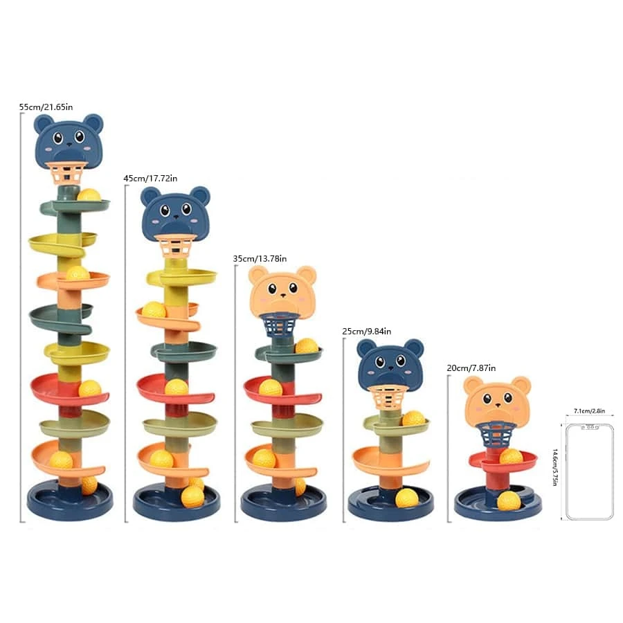 3-Layer Kids Fun Track Ball Tower Basketball Stacking Game, Rolling ...