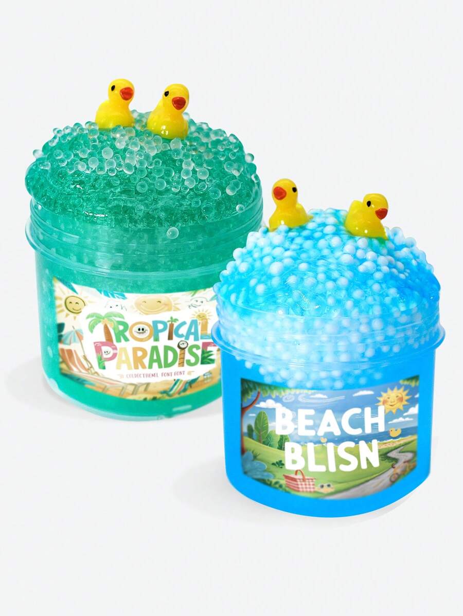 Summer Theme 6oz Clear Slime, Cute Duck , Beads Slime, Foam Balls Slime ...