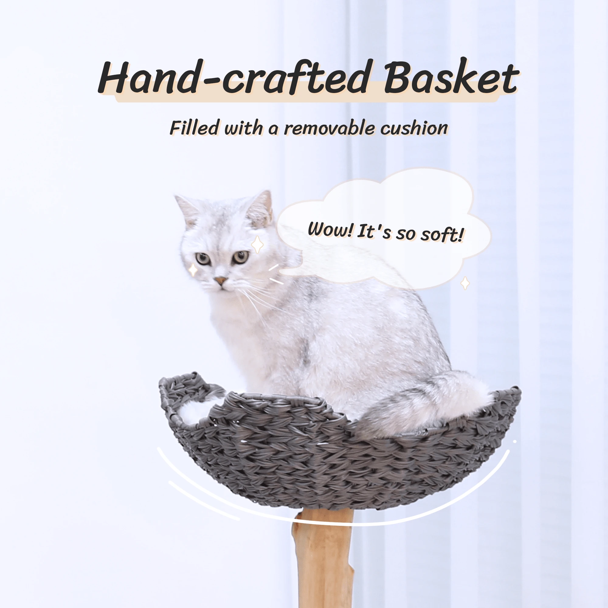 Cloud Cat Tree KAMABOKO, 51" Natural Solid Wood Cat Tree And Tower With ...