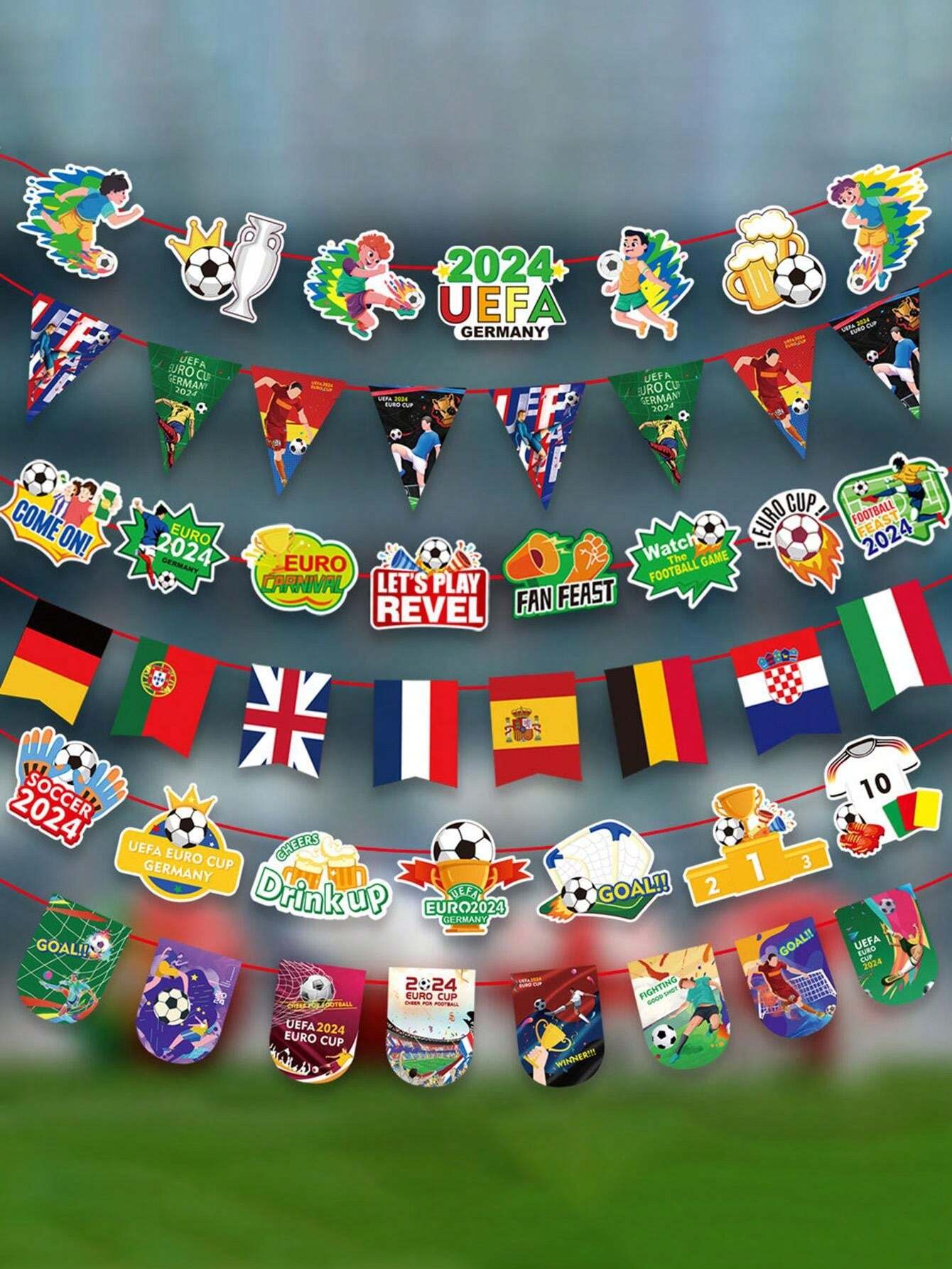 3pcs2024 European Cup Football Flags, Bar Club Football Party ...