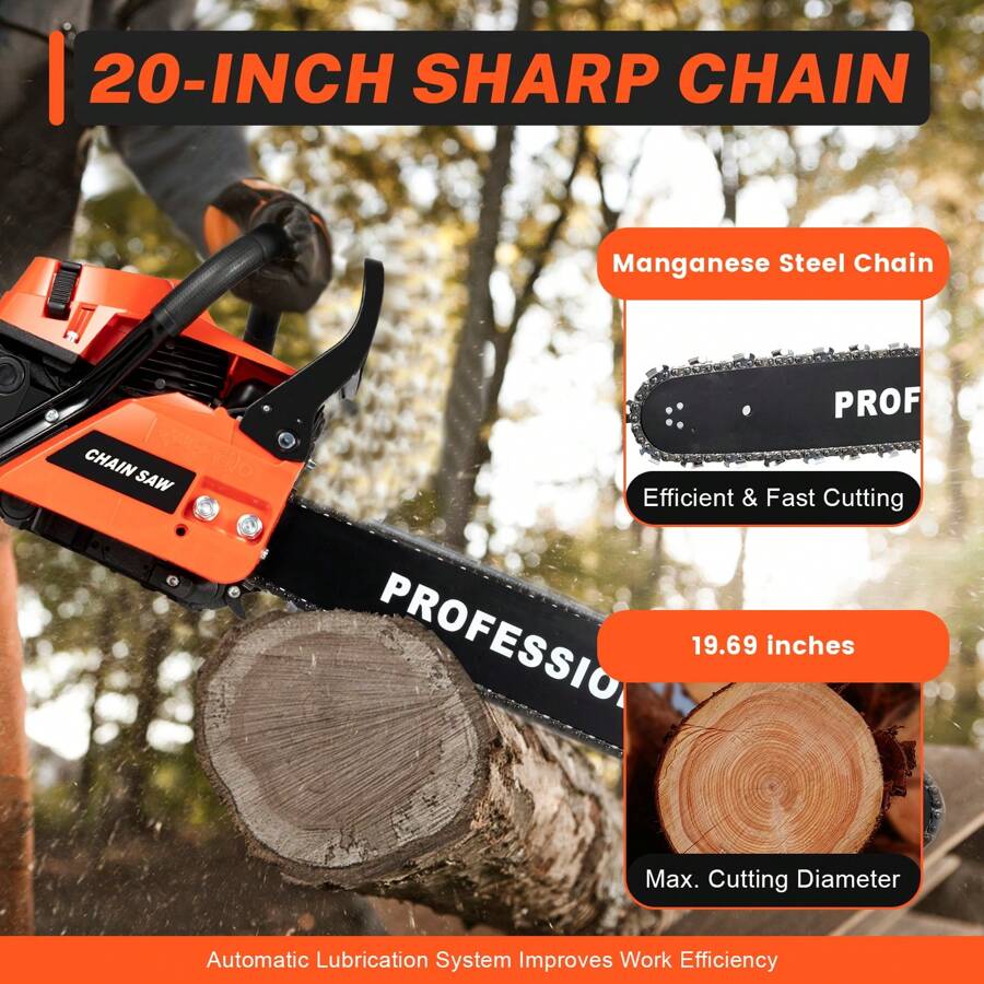 58CC 2-Stroke 20"Chainsaw, Portable Gas Powered Chain Saws, Handed ...