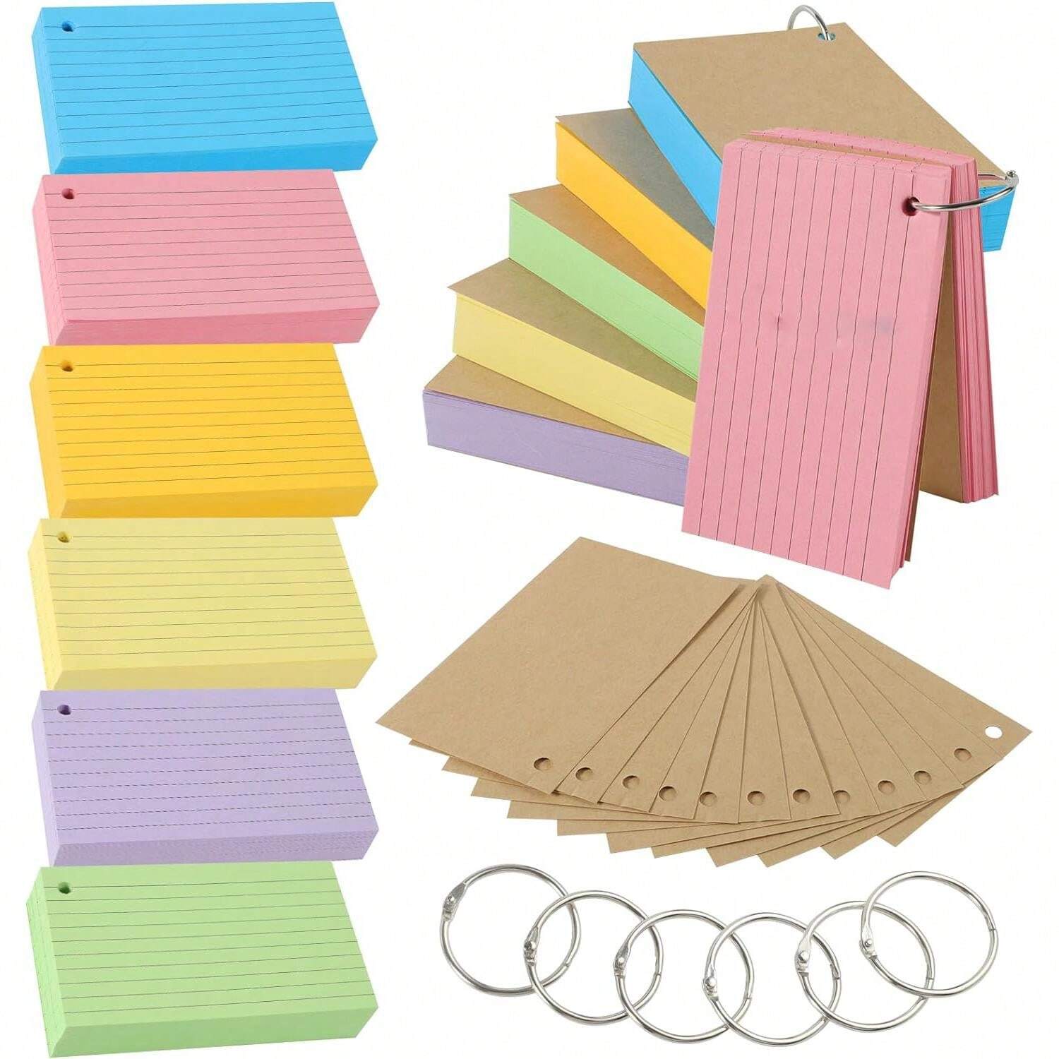 Revision Cards,300 PCS Multicolor Index Cards Revision Cards With 6 ...