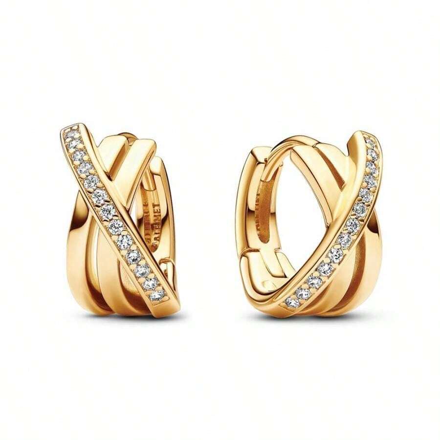 Pandora Crossover Pave Hoop Earrings | SHEIN USA