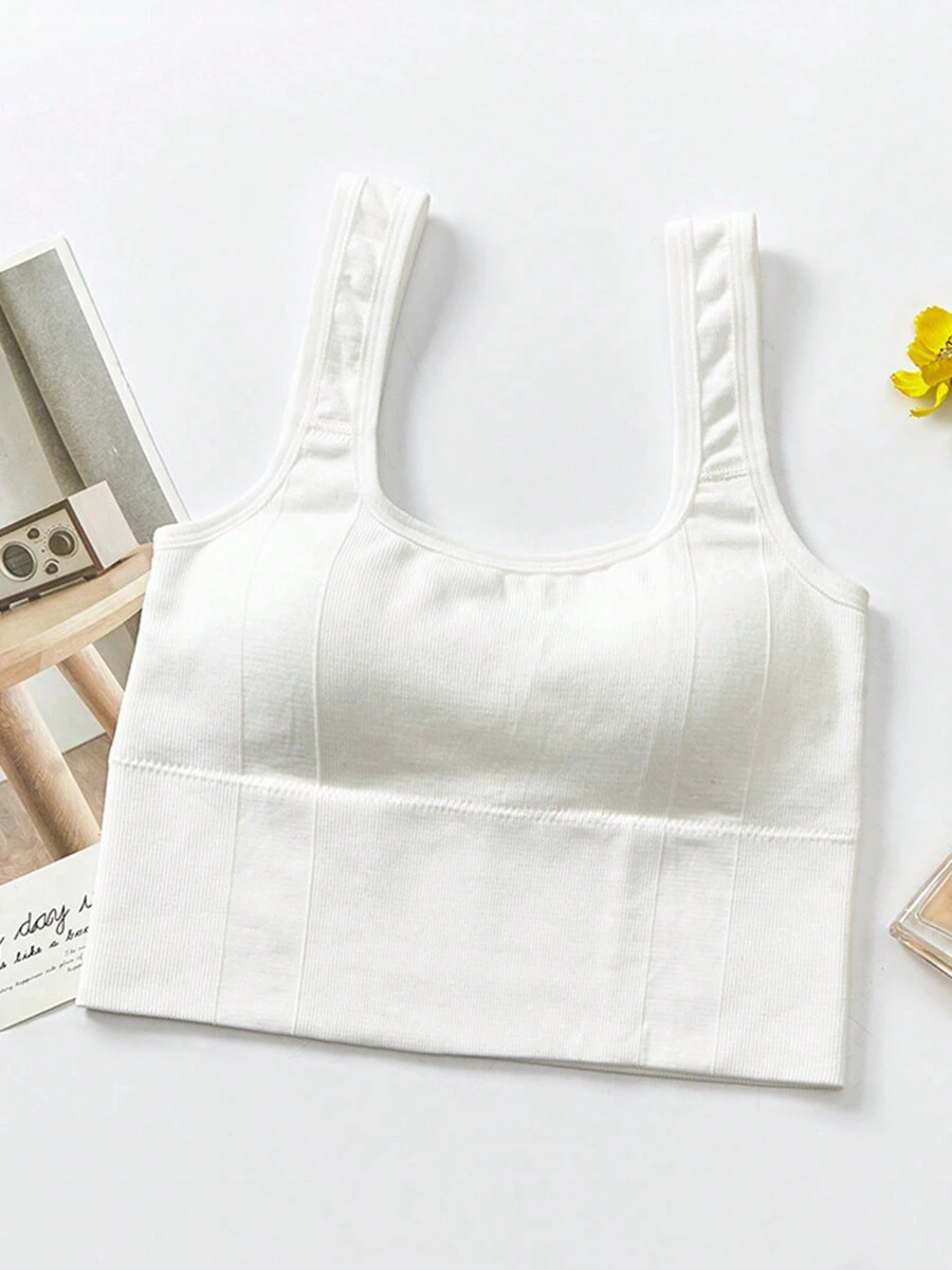 Women Medium Support Tank Top Ribbed Seamless Removable Cups Workout ...