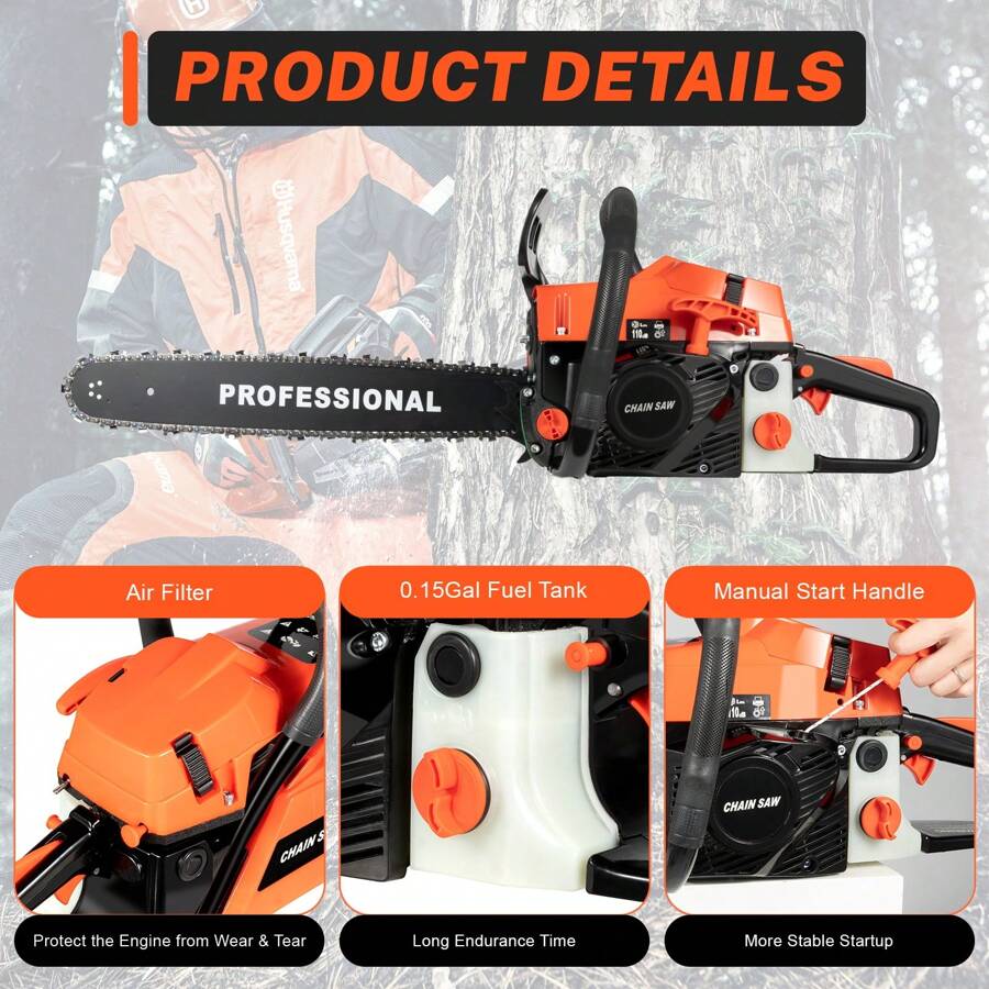 58CC 2-Stroke 20"Chainsaw, Portable Gas Powered Chain Saws, Handed ...