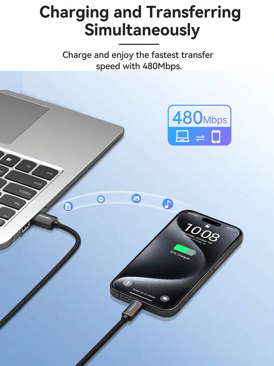 Rocoren USB C Cable 3A Fast Charging USB A To Type-C Data Charger Wire ...