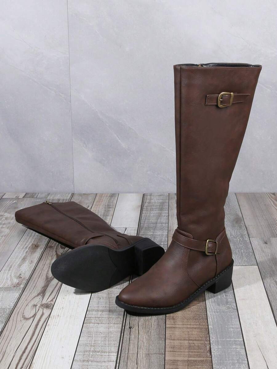 Women's Fashionable Comfortable Chunky Heel High-Cut Riding Boots With ...