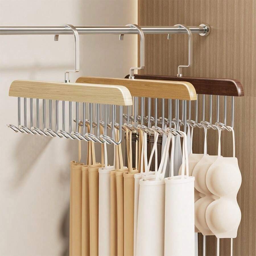 Wooden Multi-Functional Rotating Wave Hanger With 8 Hooks For Home Use ...
