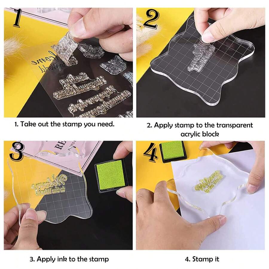 6 Pcs Clear Acrylic Stamp Block Set With Grid Lines, Assorted Size ...