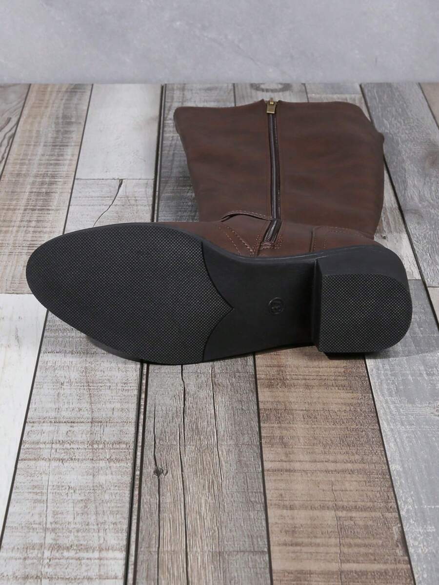 Women's Fashionable Comfortable Chunky Heel High-Cut Riding Boots With ...