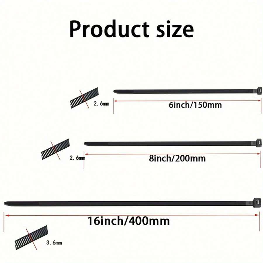 300 Nylon Self-Locking Cable Ties With 3 Sizes, 16/8/6 Inches Metal ...