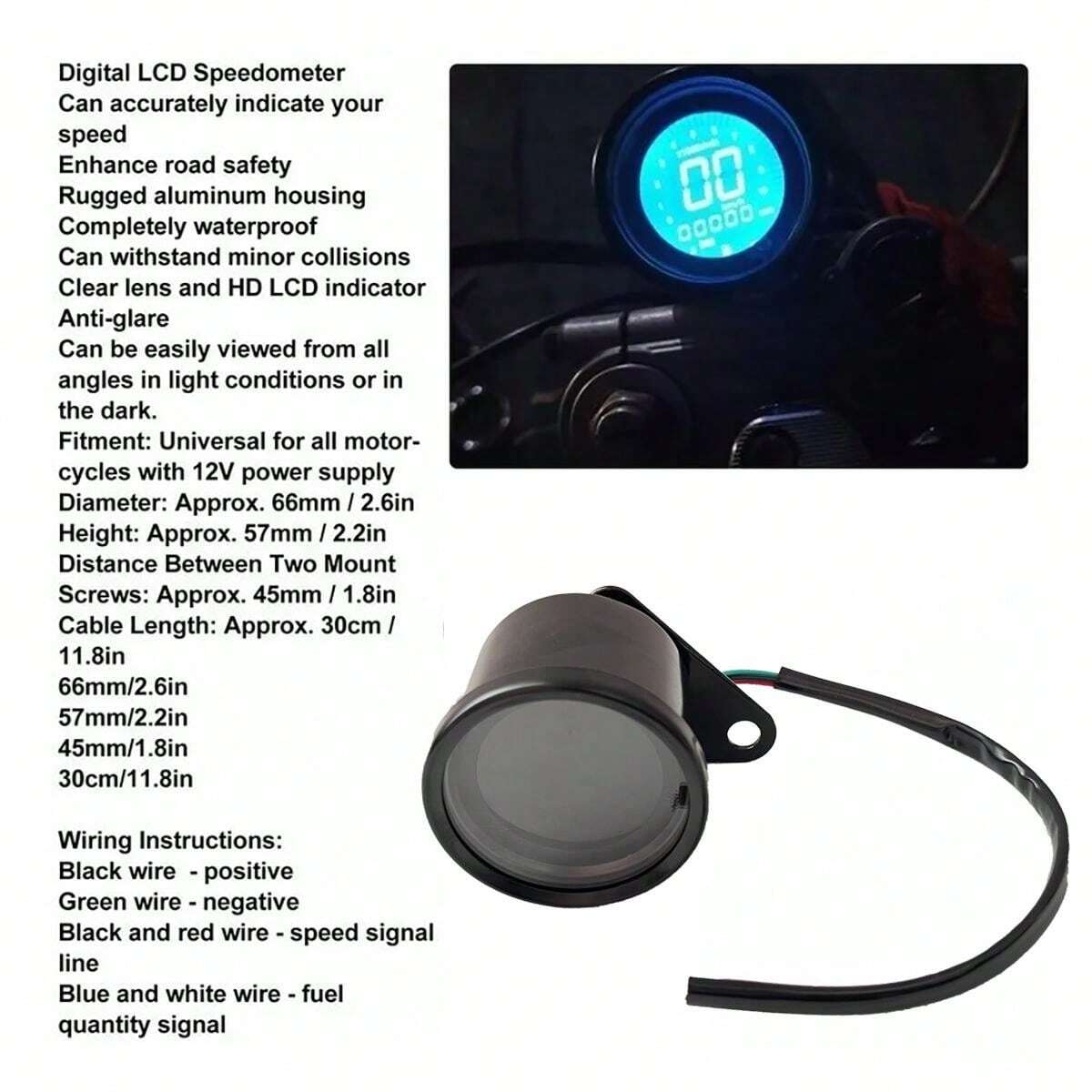 1pc Universal Motorcycle Speedometer Mileage Indicator, Multifunctional Motorcycle Instrument ...